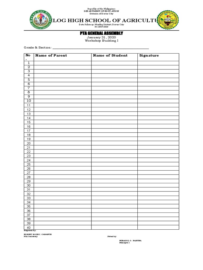 PTA General Assembly Attendance Sheet | PDF