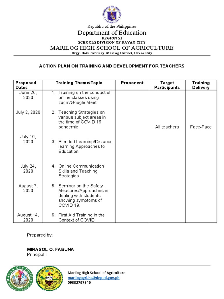 Action Plan On Training and Development For Teachers | PDF
