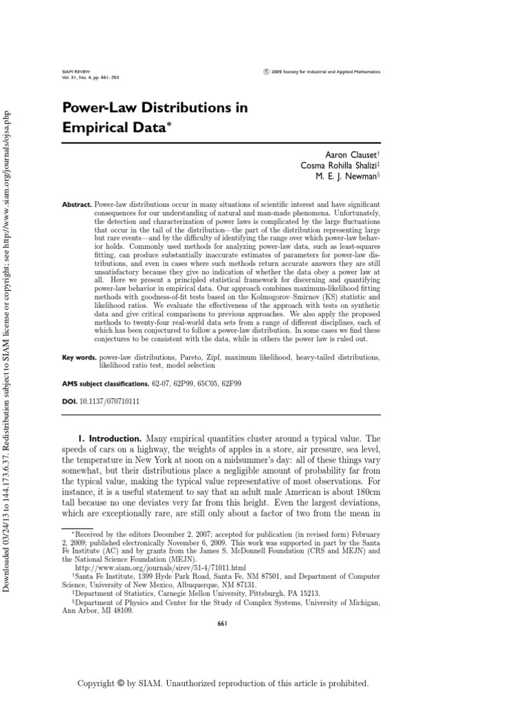 Power-Law Distributions in Empirical Data: 1. Introduction. Many ...