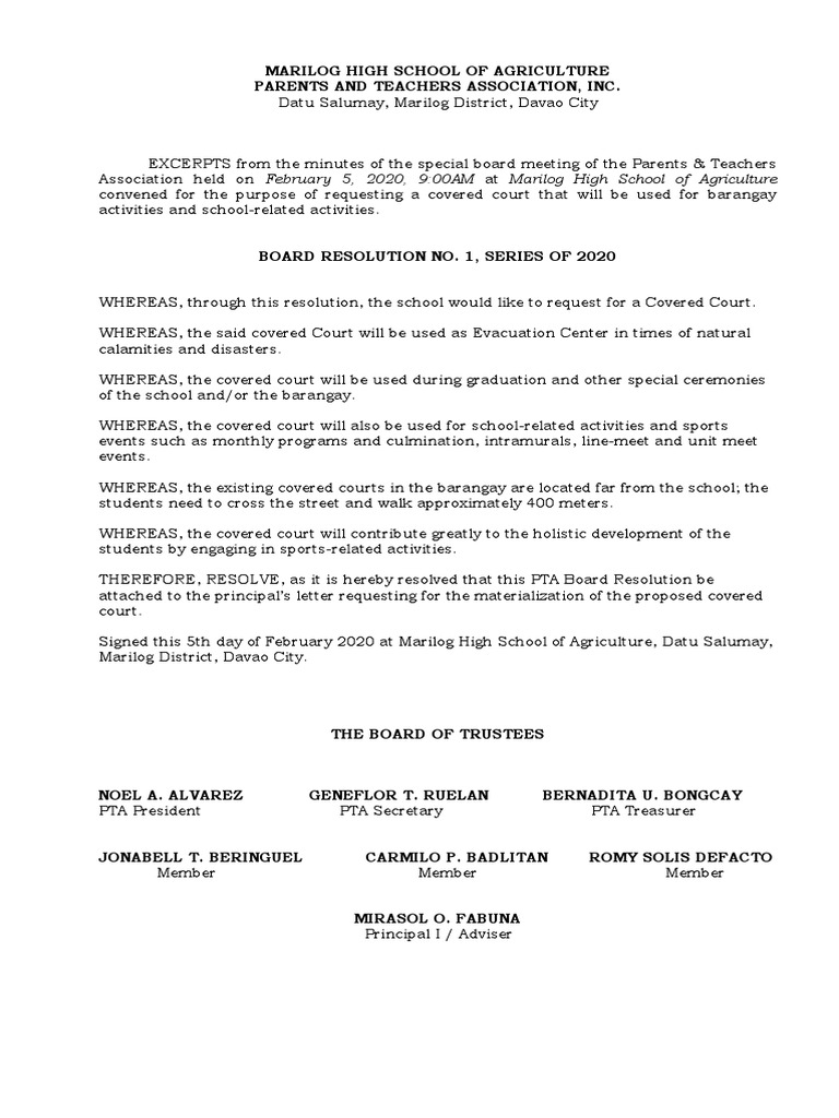 Pta Board Resolution - 2020 | PDF