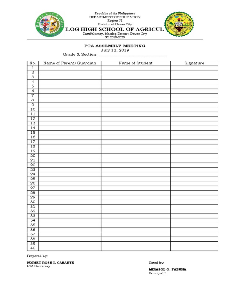 Pta Meeting Attendance Sheet | PDF