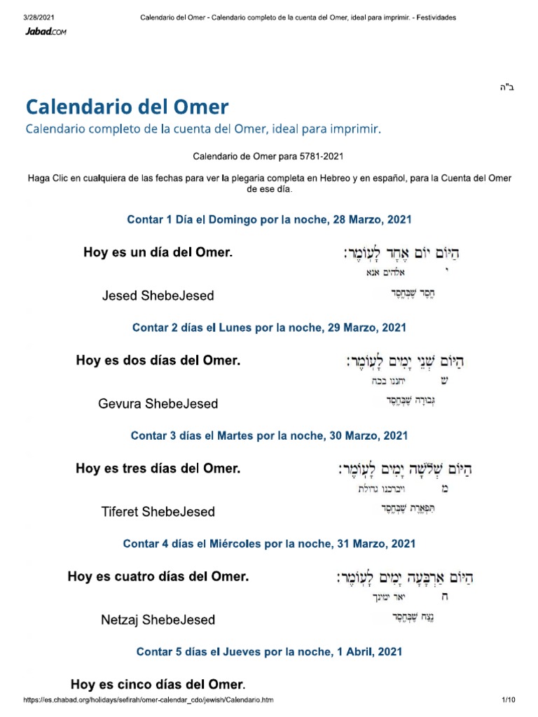 Conteo Del Omer | PDF