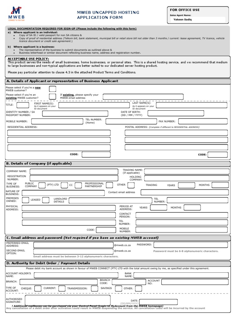 MWeb Application Form | PDF | Domain Name | Domain Name Registrar