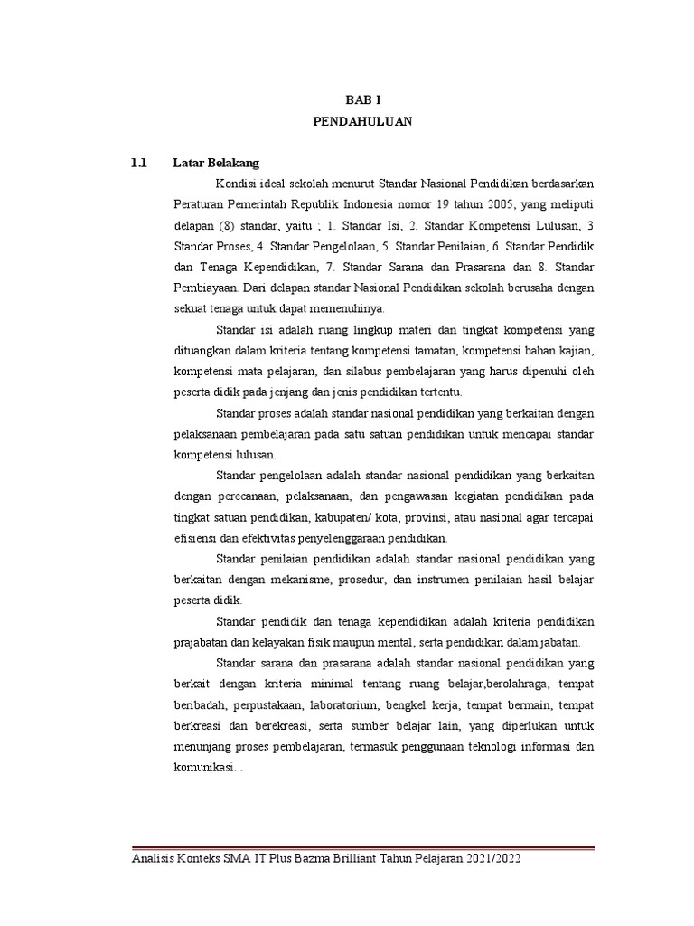 Analisis Standar Pendidikan SMA Bazma | PDF