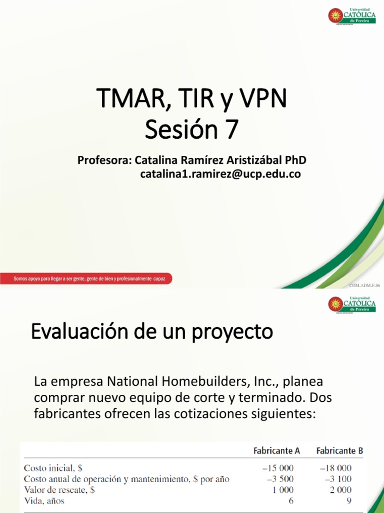 Sesión 7 - Tmar, Tir, VPN | PDF | Tasa interna de retorno | Economias