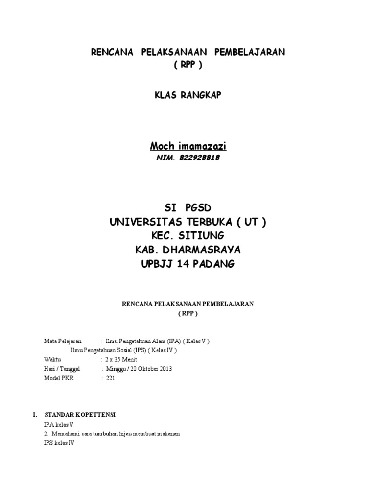 Contoh RPP PKR 8 | PDF