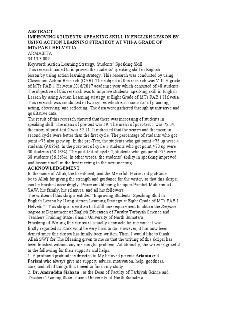 Improving Students' Speaking Skill in English Lesson by Using Action ...