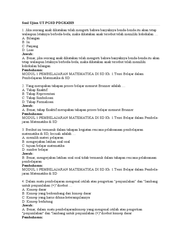 Soal Ujian UT PGSD PDGK4203 MTK | PDF