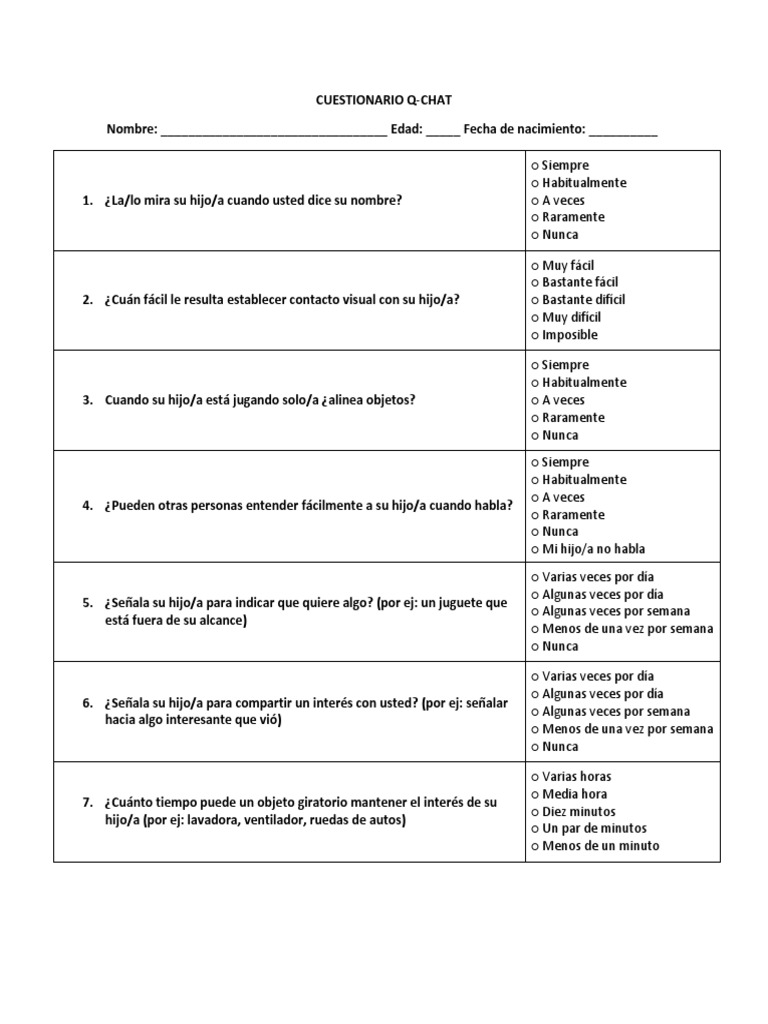 Cuestionario Q CHAT | PDF