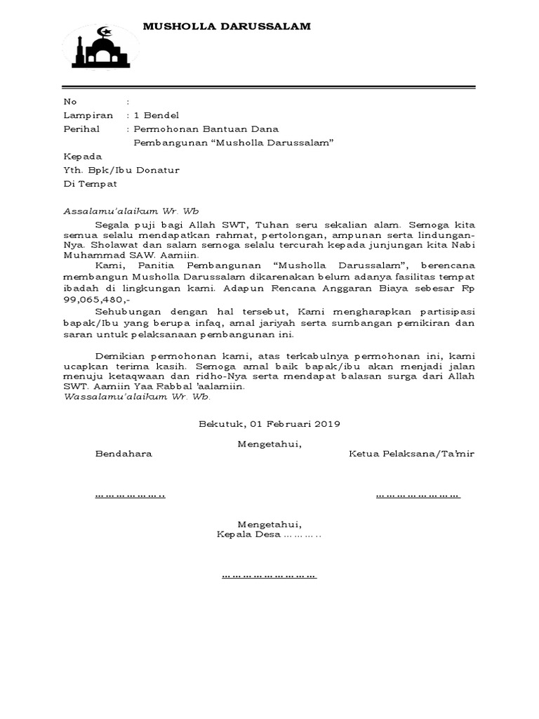 Contoh Surat Permohonan Bantuan Pembangunan Masjid | PDF