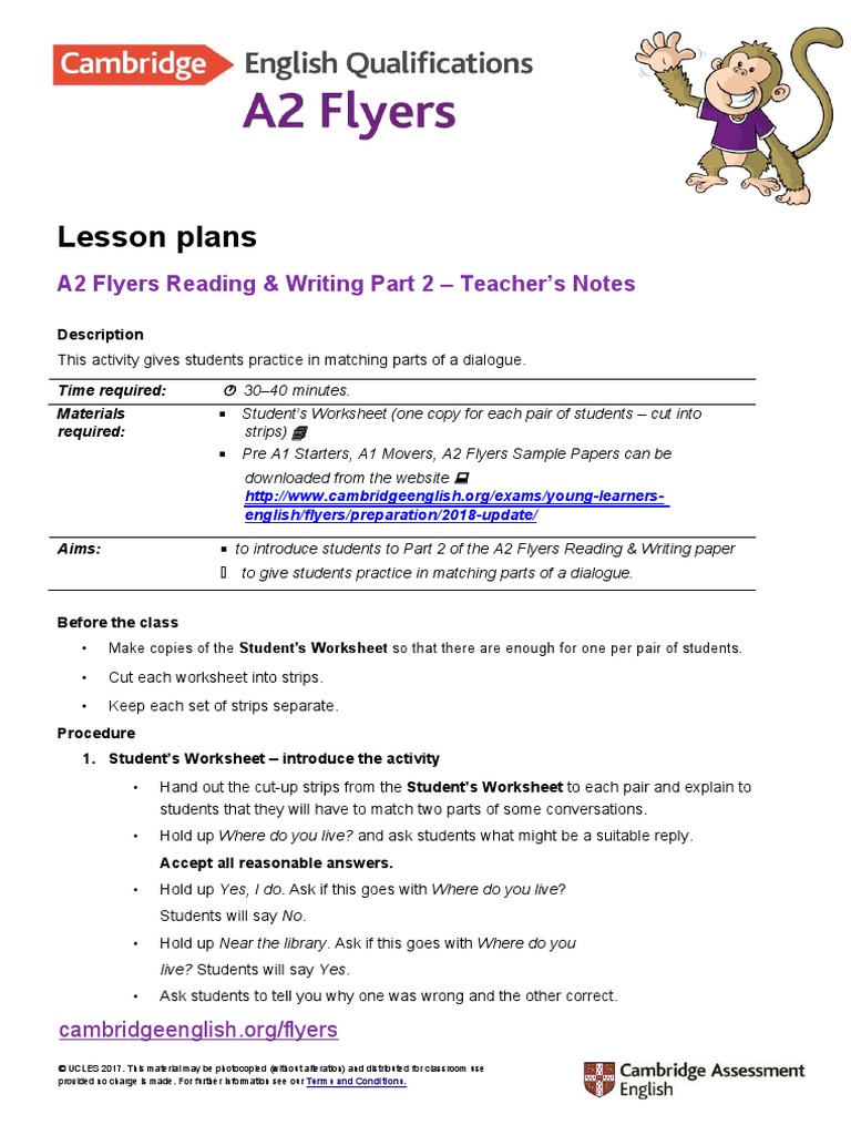 A2 Flyers Reading & Writing Part 2 | PDF | Worksheet | Question