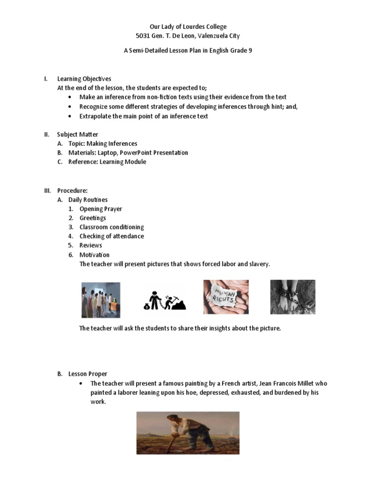 A Semi Detailed Lesson Plan in English Grade 9 | PDF | Reading ...