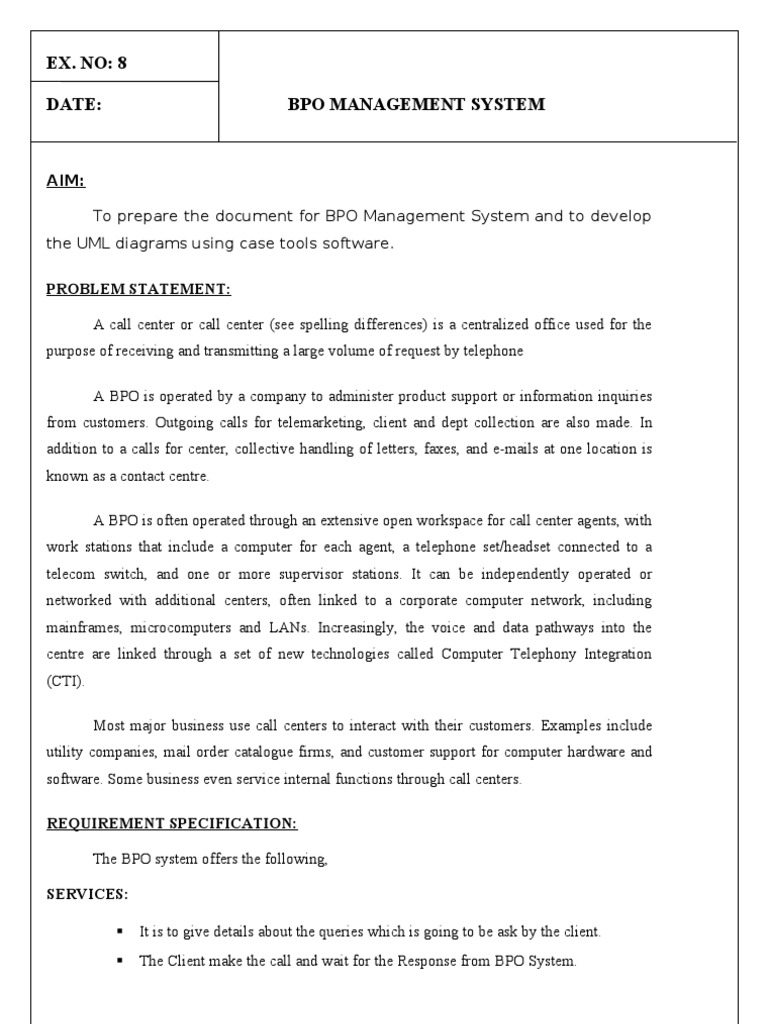 BPO System Document | PDF | Call Centre | Information Science
