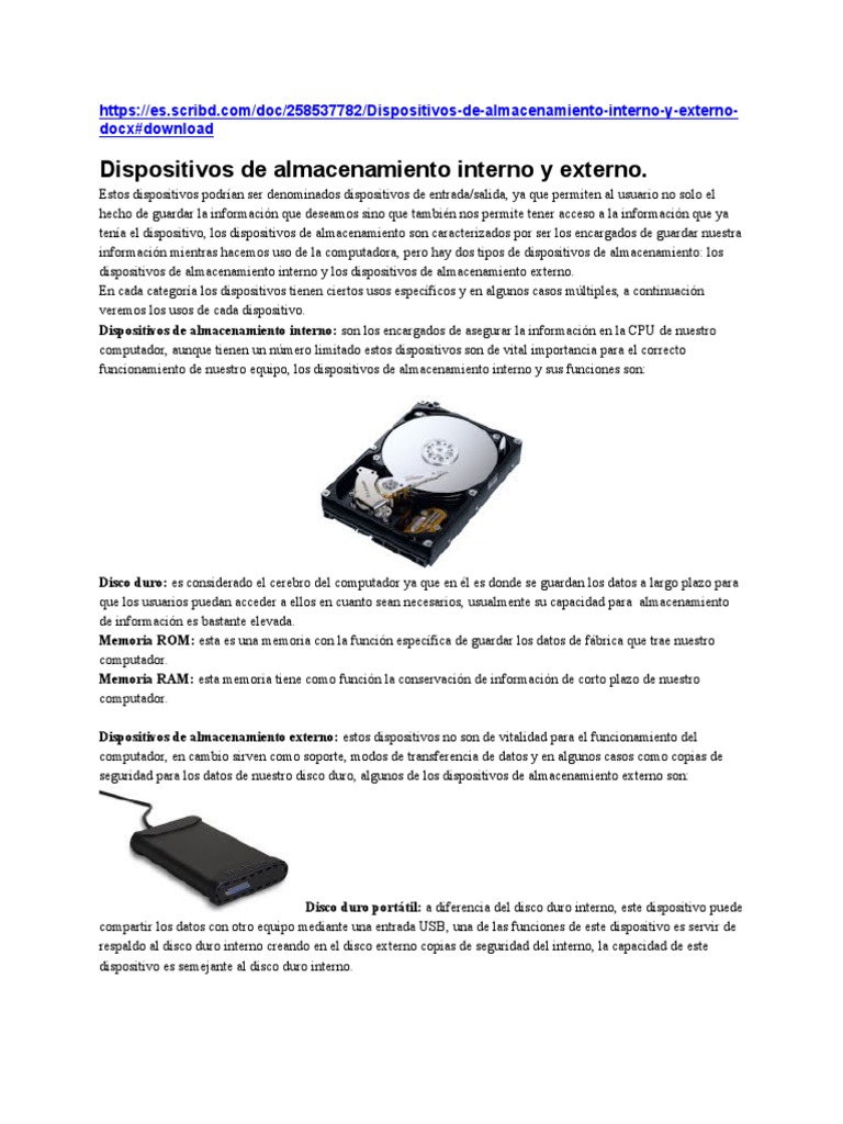 Dispositivos de Almacenamiento Interno y Externo | PDF | Hardware de la ...