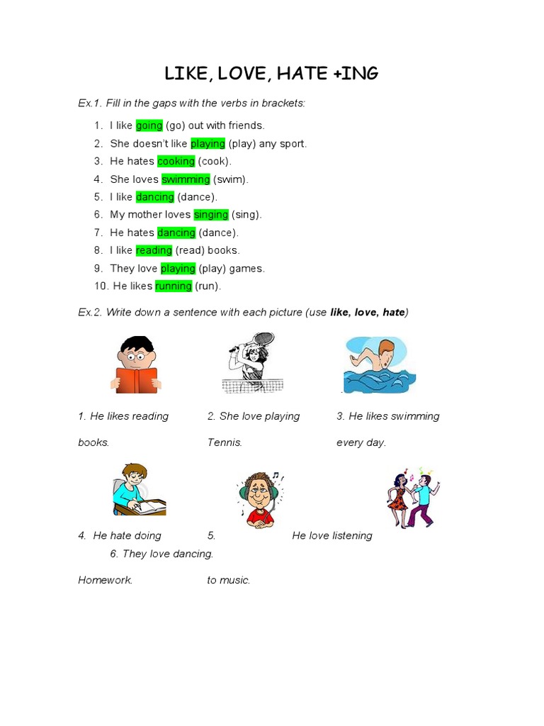 Like Love Hate Ing Fun Activities Games | PDF