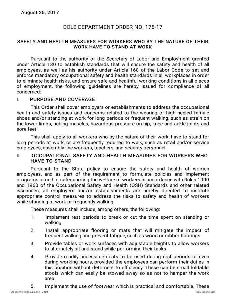 Dole Department Order No. 178-17: August 25, 2017 August 25, 2017 | PDF ...