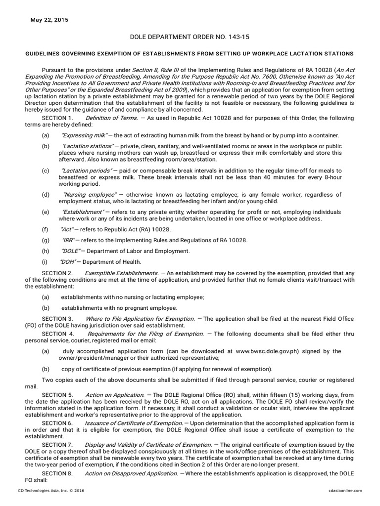Dole Department Order No. 143-15: CD Technologies Asia, Inc. © 2016 ...