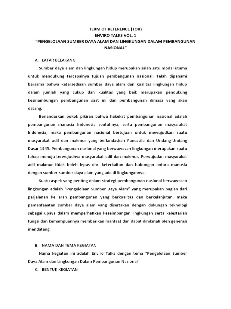 Term of Reference (Tor) Enviro Talks | PDF | Karier & Perkembangan | Sains & Matematika