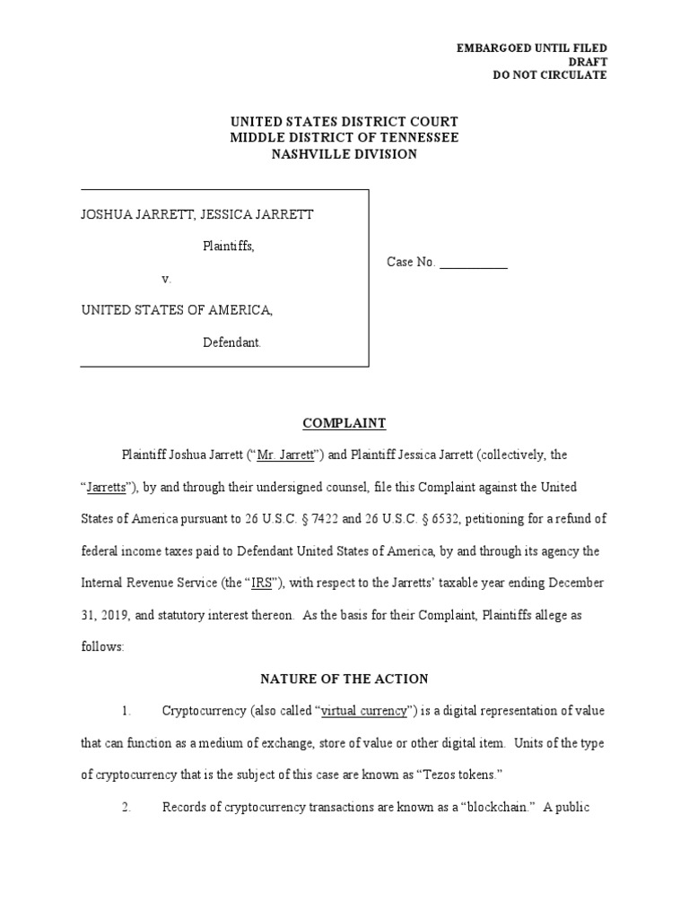 Jarrett - DRAFT Complaint 05-18-2021 | PDF | Taxation In The United ...