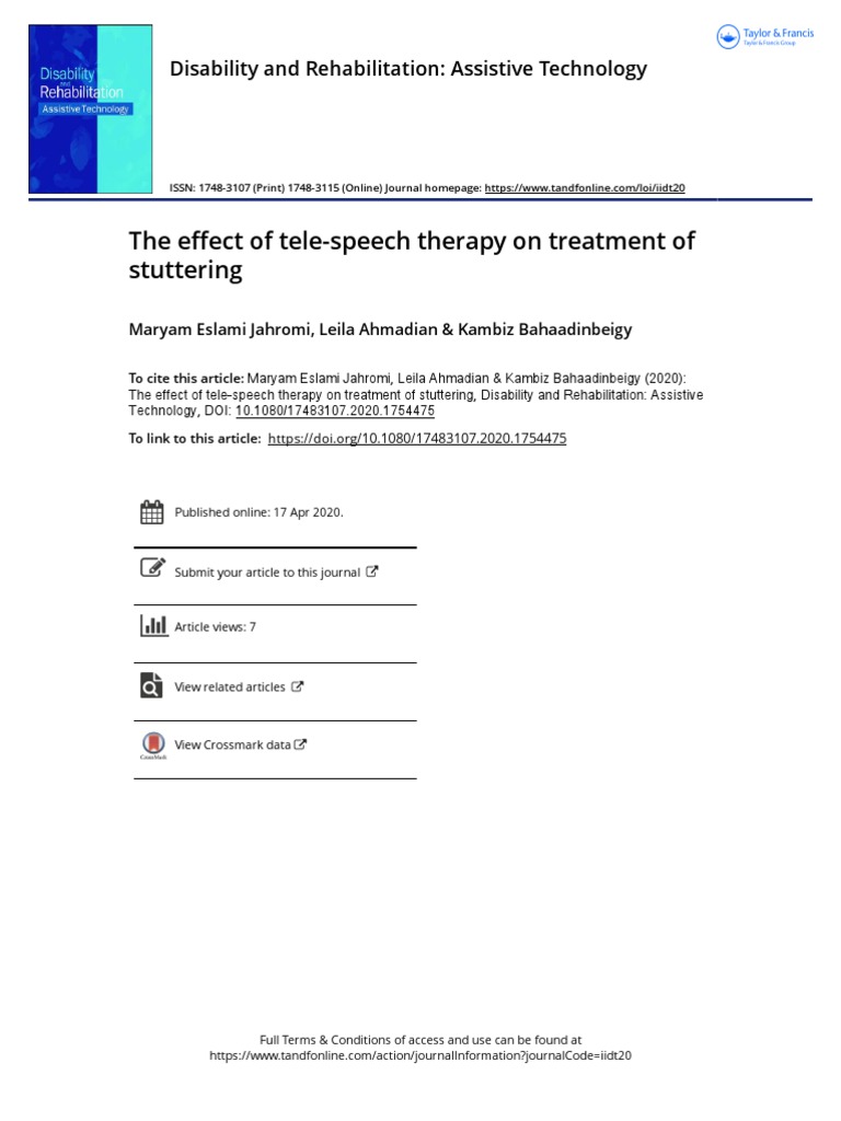 The Effect of Tele-Speech Therapy On Treatment of Stuttering | Download ...