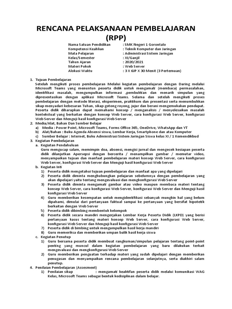 RPP Administrasi Sistem Jaringan | PDF | Karier & Perkembangan | Komputer