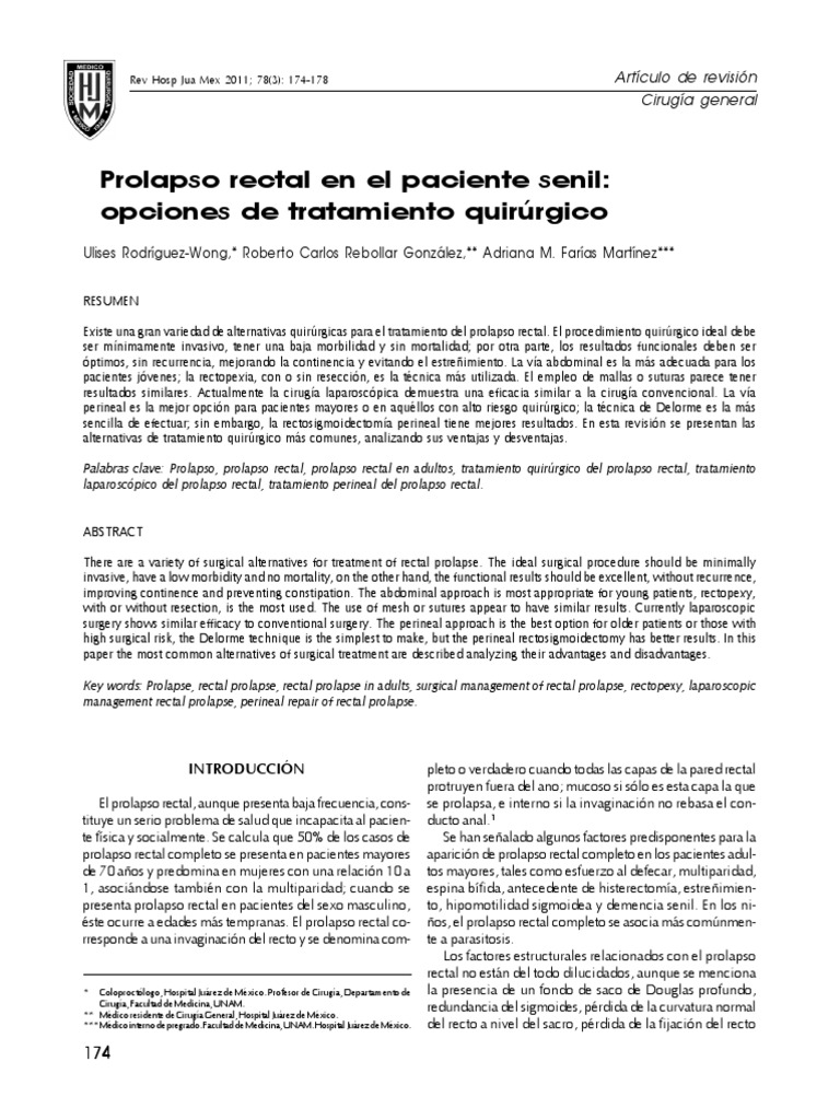 Prolapso Rectal en El Paciente Senil: Opciones de Tratamiento ...