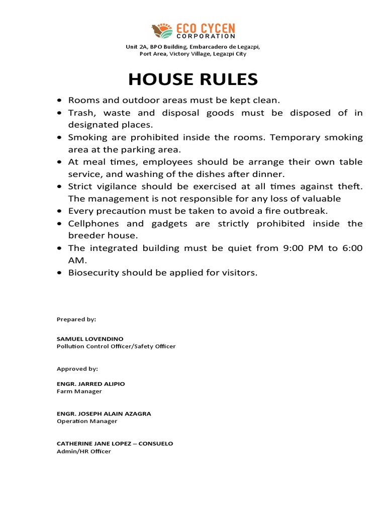 House Rules: Unit 2A, BPO Building, Embarcadero de Legazpi, Port Area ...