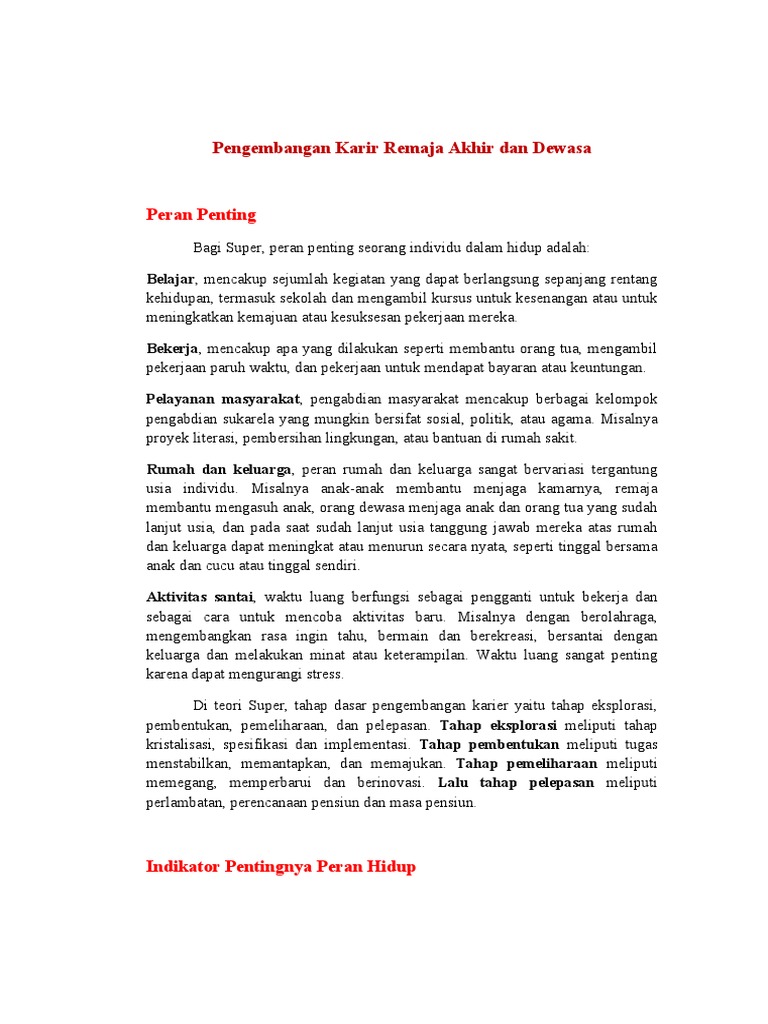Pengembangan Karir Remaja Akhir Dan Dewasa | PDF | Karier & Perkembangan