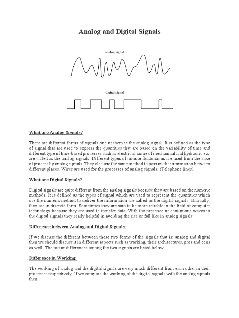 Analog vs Digital Signals Explained | PDF | Analog Signal | Digital Signal