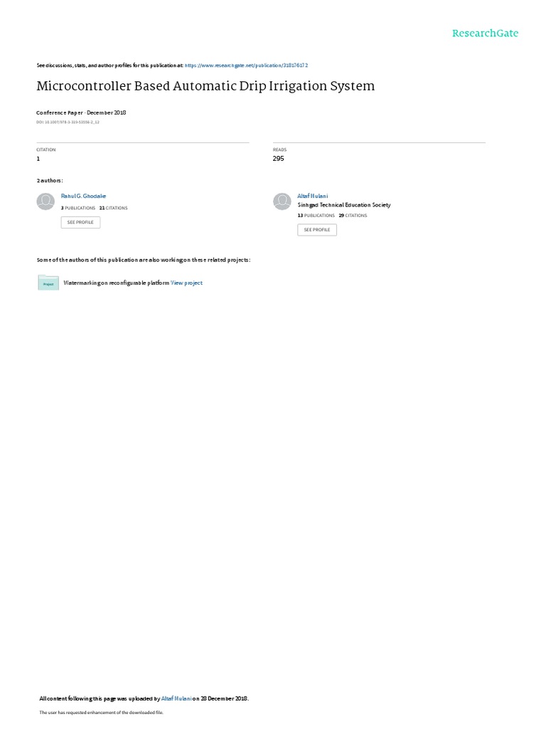 Microcontroller Based Automatic Drip Irrigation System: December 2018 | PDF | Irrigation ...