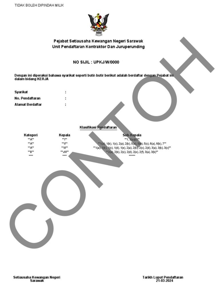 Contoh Sijil UPKJ | PDF