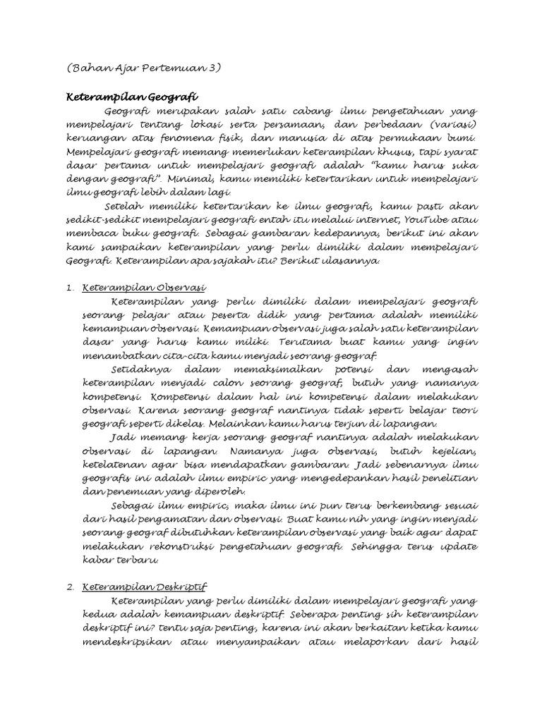Pertemuan 3 Keterampilan Geografi | PDF | Karier & Perkembangan | Kajian Bahasa Asing