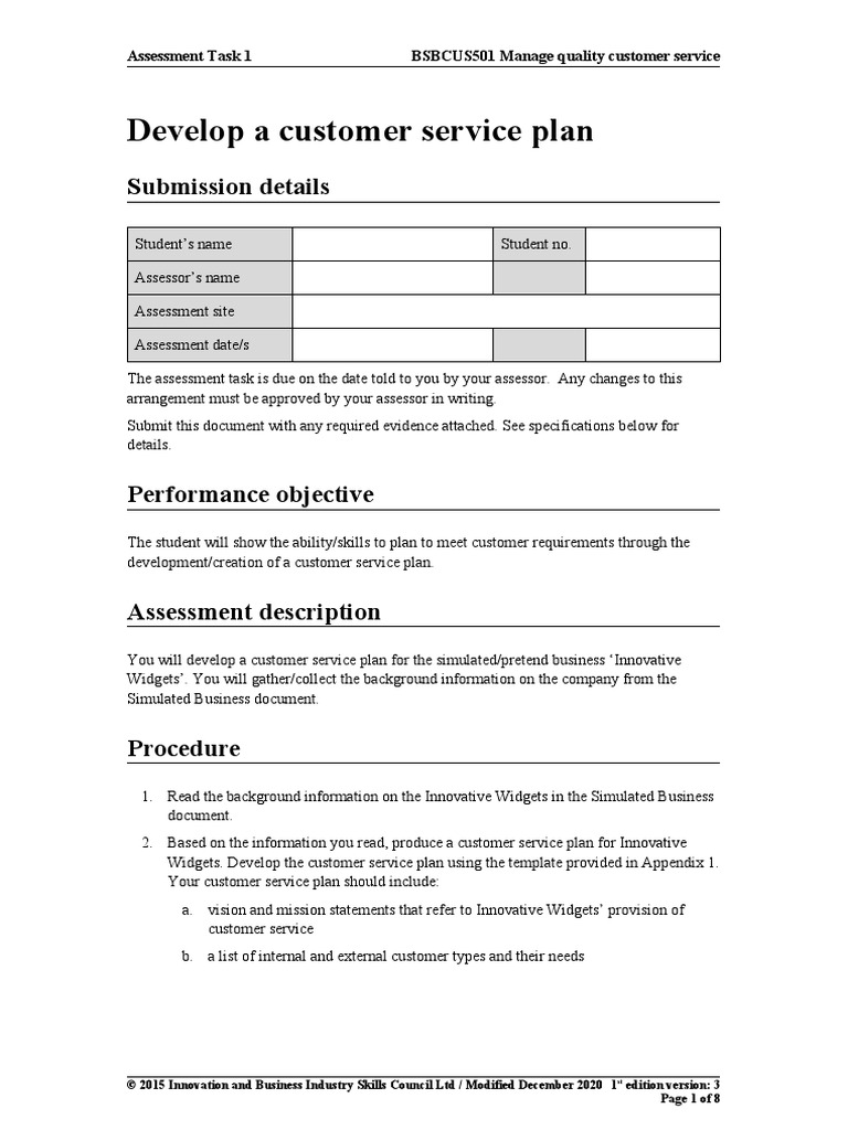 Develop A Customer Service Plan: Submission Details | PDF ...