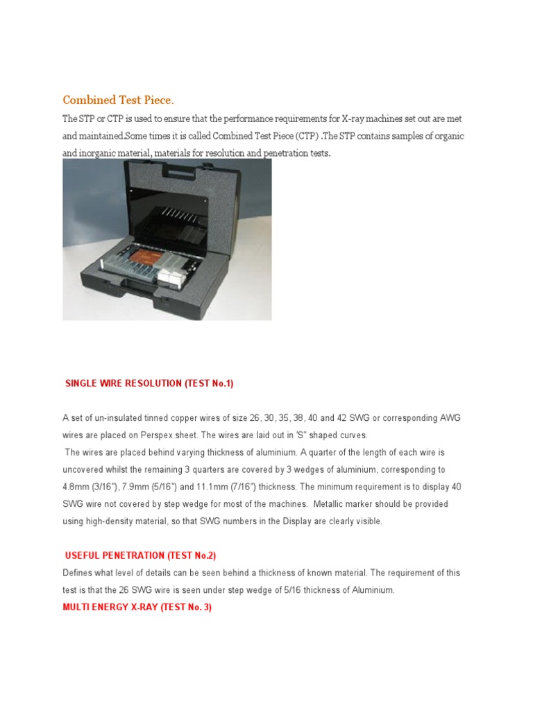 Performance Testing of X-Ray Machines Using a Combined Test Piece (CTP ...