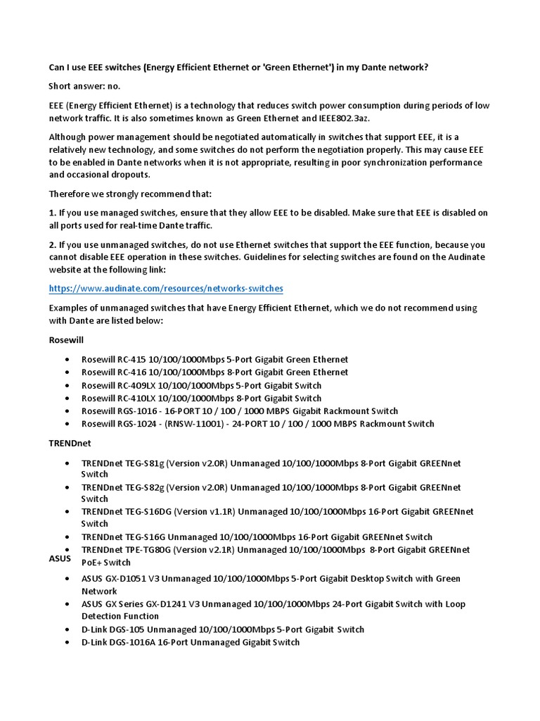 Dante Network Blacklisted Eee Switches Audinate | PDF | Network Switch ...