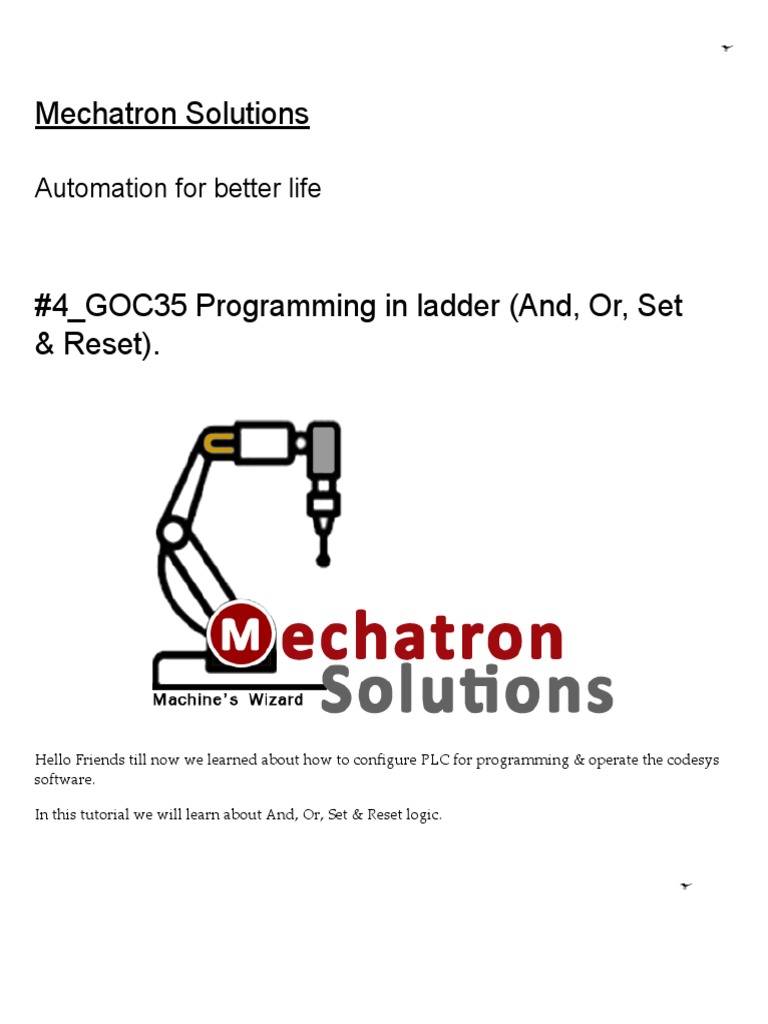 #4 - GOC35 Programming in Ladder (And, Or, Set & Reset) - Mechatron Solutions | PDF