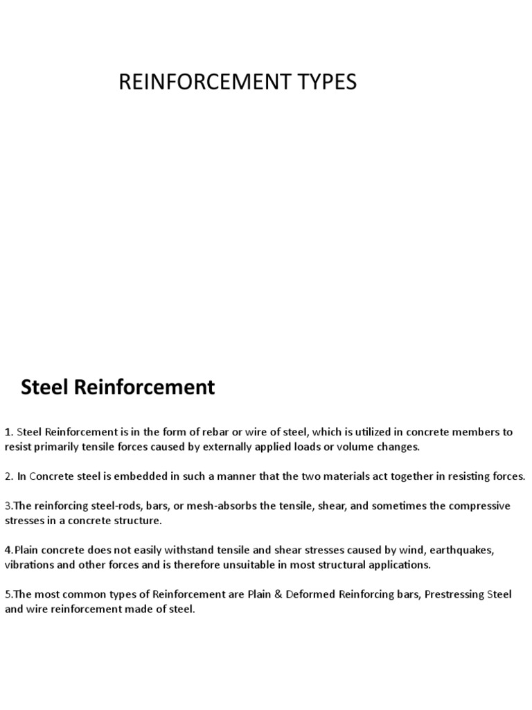 Const PPT (Reinf. Types) | PDF | Steel | Metals