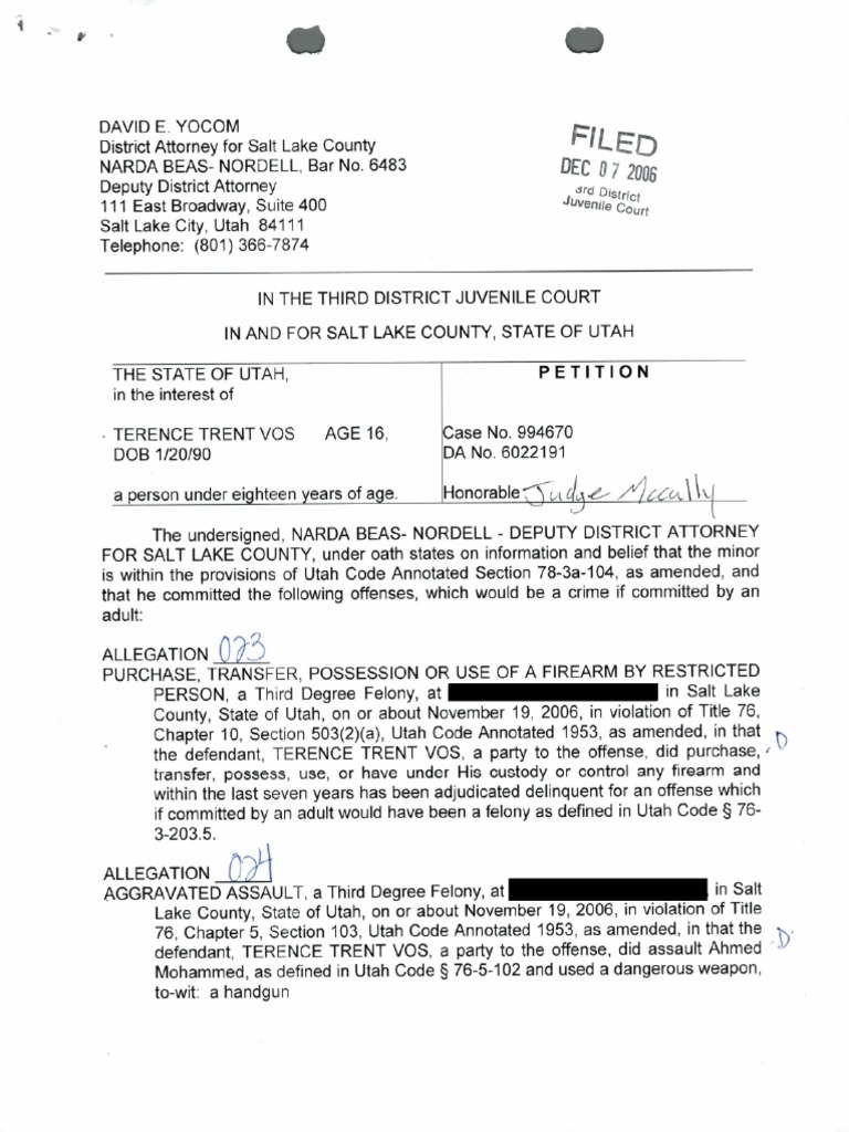 Terence Vos Aggravated Assault Age 16 | PDF