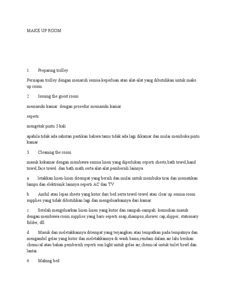 Prosedur Make Up Room Hotel | PDF | Griya & Taman