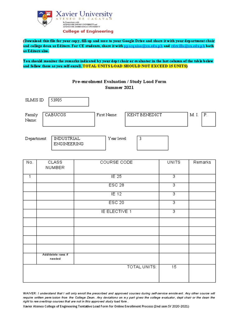 TENTATIVE LOAD FORM-online | PDF | Software | Computing