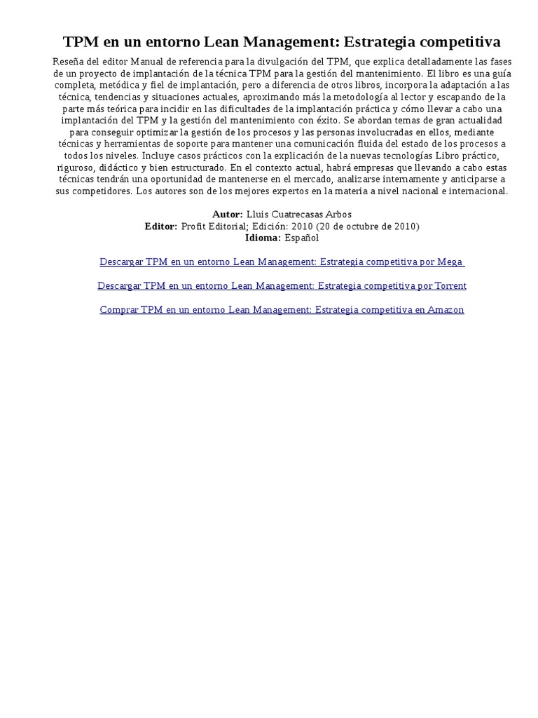 TPM en Un Entorno Lean Management Estrategia TPM en Un Entorno Lean ...