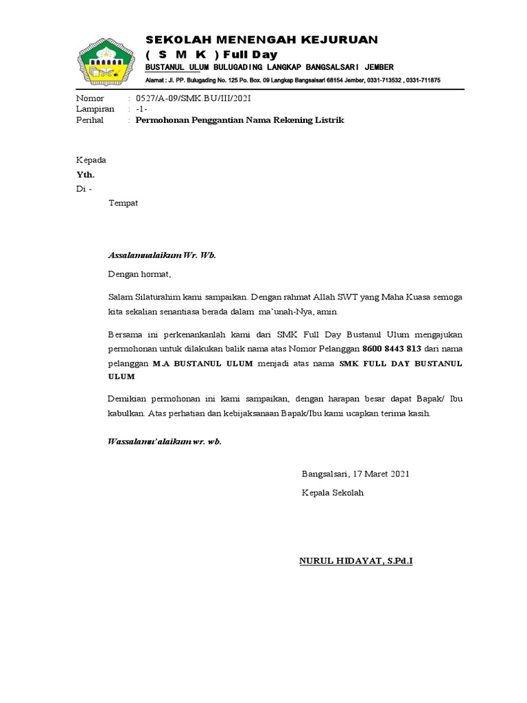 Permohonan Balik Nama Rekening Listrik | PDF