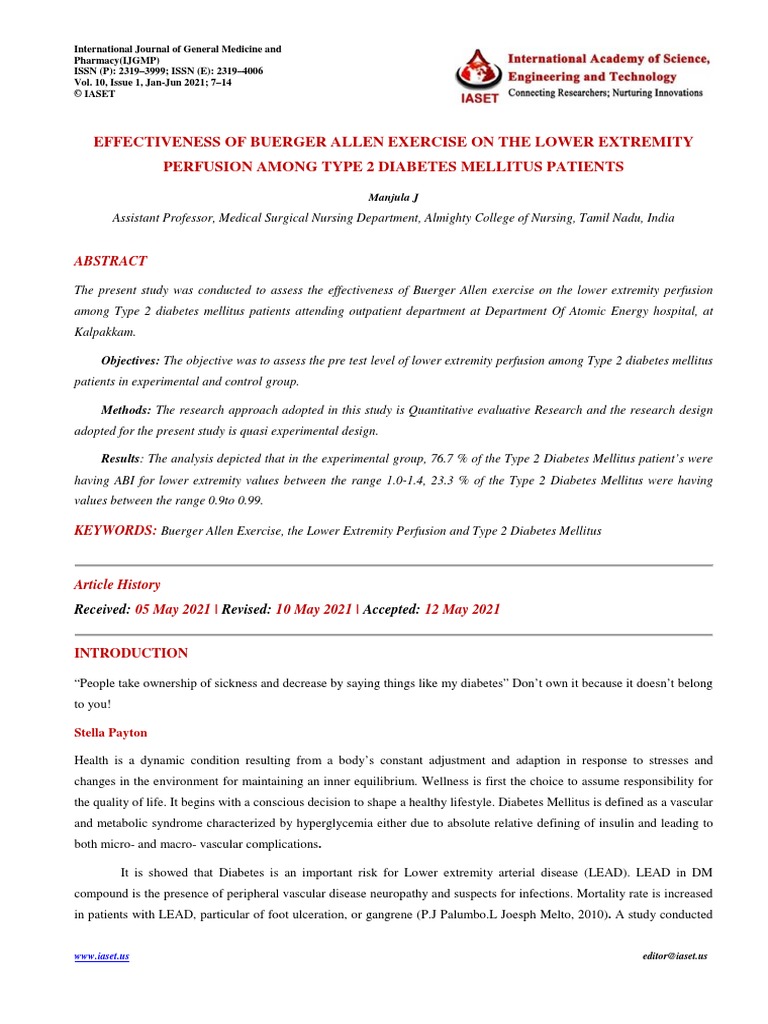 Effectiveness of Buerger Allen Exercise On The Lower Extremity ...