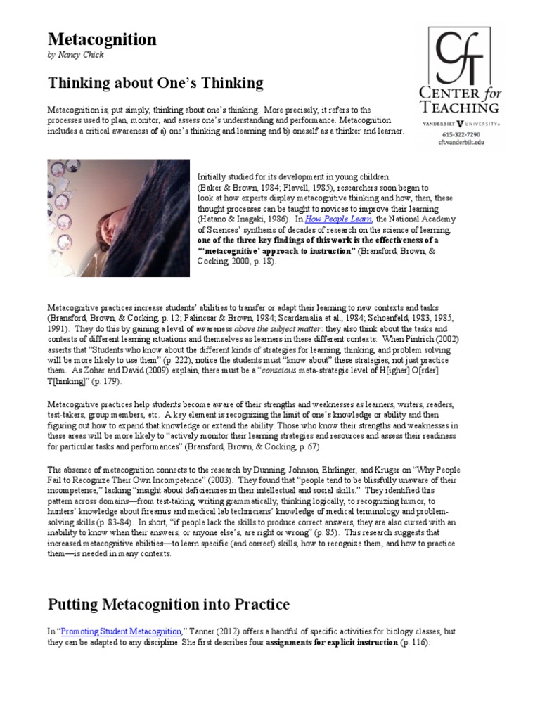 Metacognition: Thinking About One's Thinking | PDF | Metacognition ...