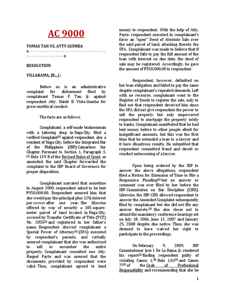 Tomas Tan vs. Atty Guimba X - X Resolution Villarama, JR., J. | PDF ...