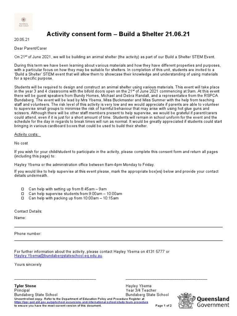 Activity Consent Form | PDF | Consent | Caregiver