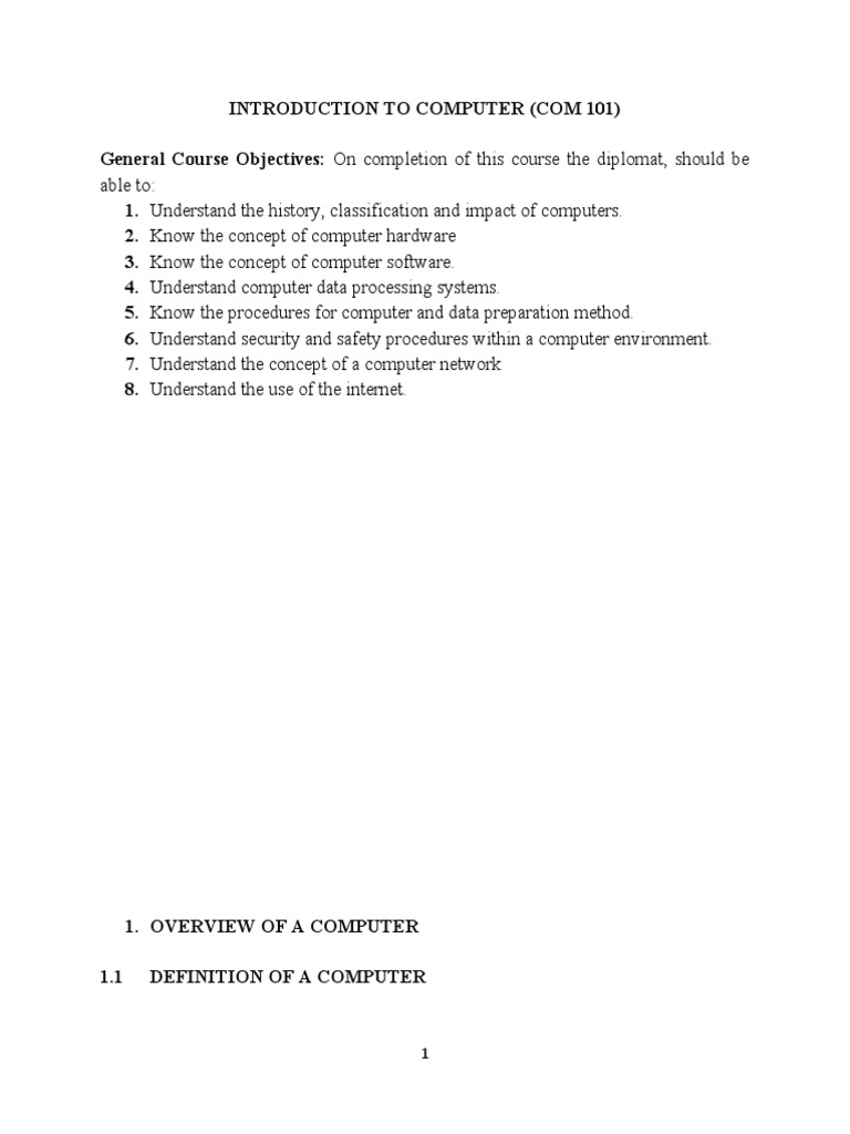 Introduction To Computer Com 101 | PDF | Personal Computers ...