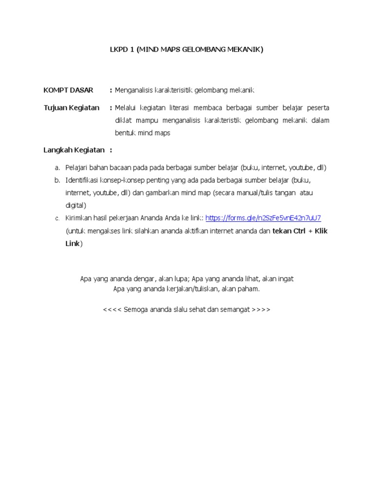 LKPD 1 (Mind Maps Gelombang Berjalan Dan Stationer) | PDF | Karier & Perkembangan | Seni