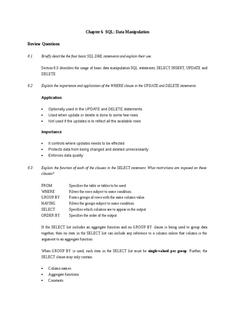 Chapter 6 SQL | PDF | Sql | Computer Data
