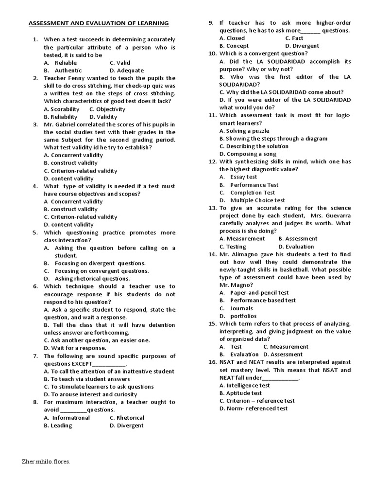 Assessing Student Learning: An Analysis of Assessment Techniques and ...